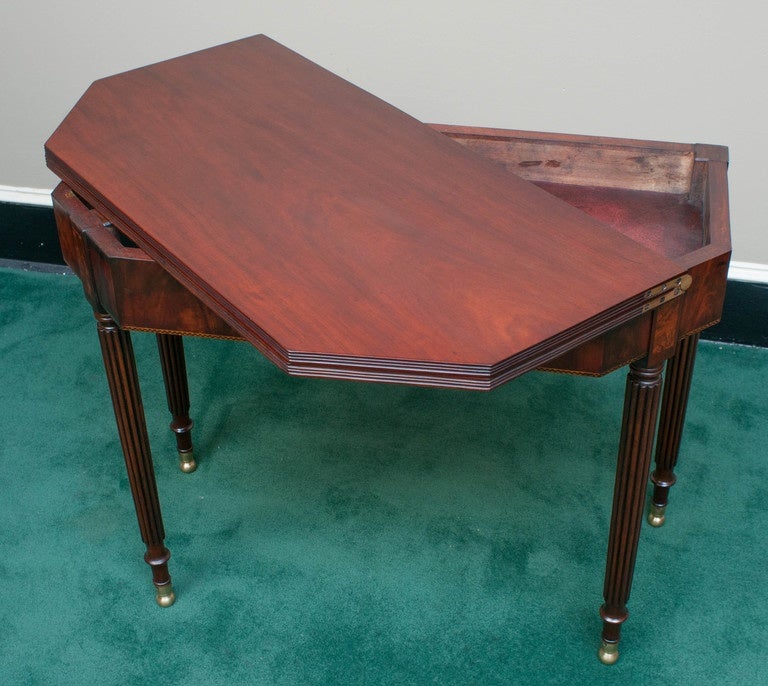 Federal Card Table with Conch Shell Inlay and Brass Ball Feet, circa ...