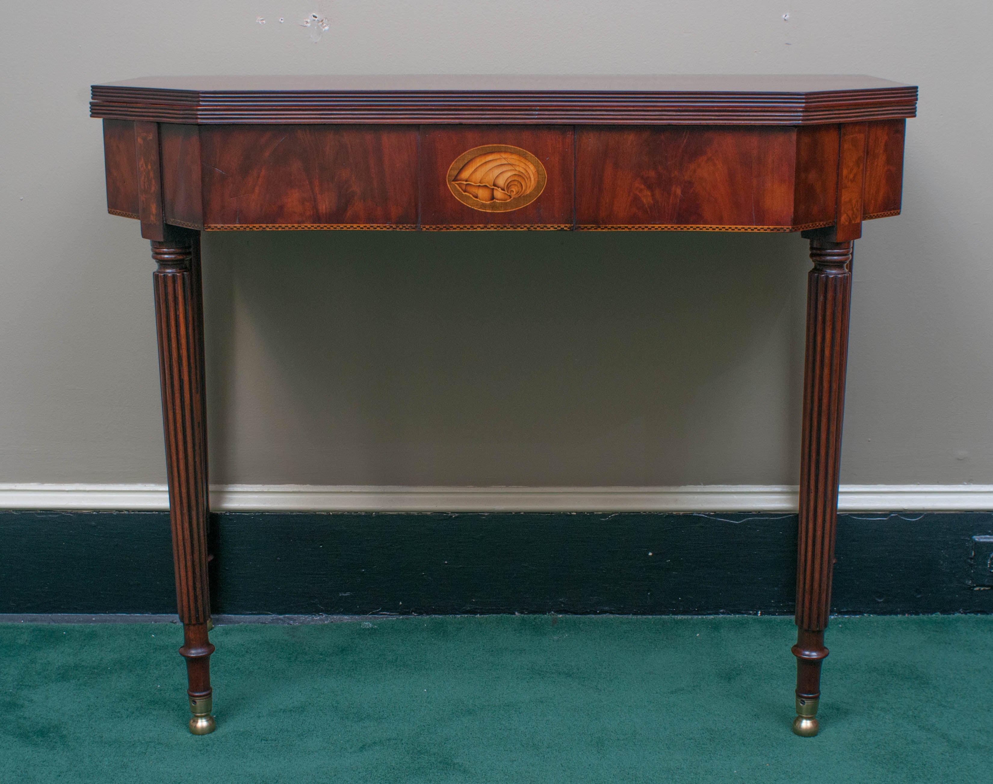Federal Card Table with Conch Shell Inlay and Brass Ball Feet, circa ...