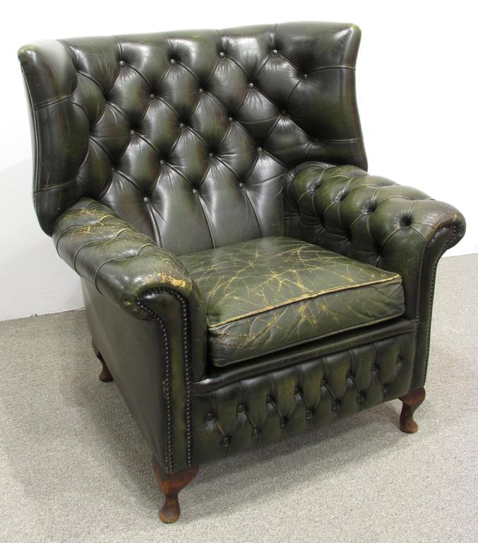 Green Tufted Leather Wingback Chair at 1stDibs | green leather wingback ...