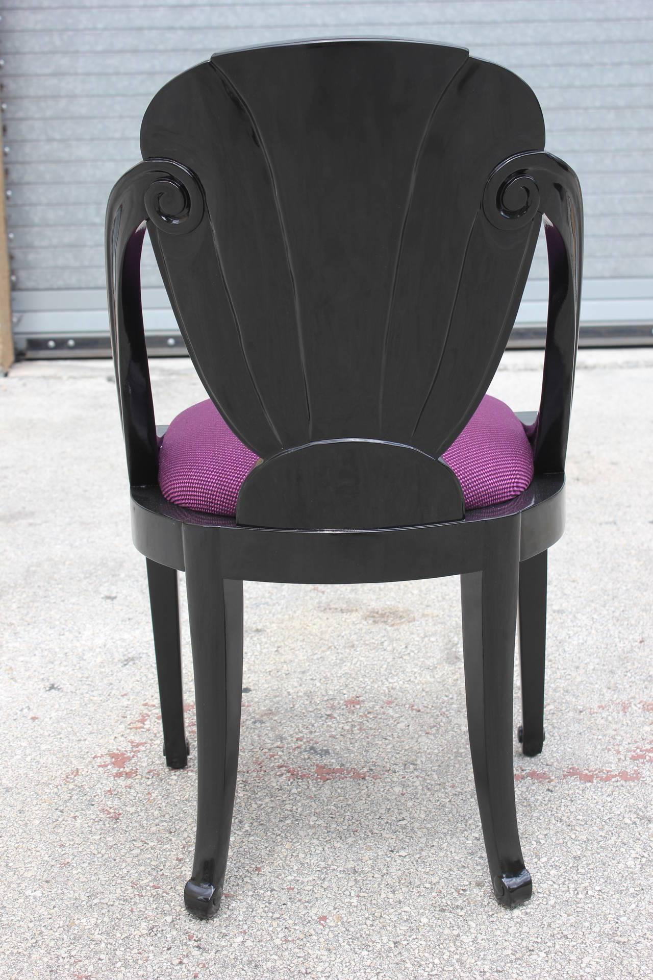 Pair of Black Lacquered French Art Deco Dining Chairs by Maurice ...