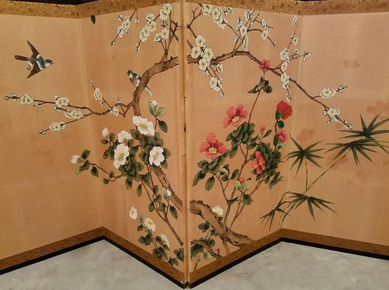 Antique Japanese Hand-Painted Four-Panel Folding Table Screen For Sale ...