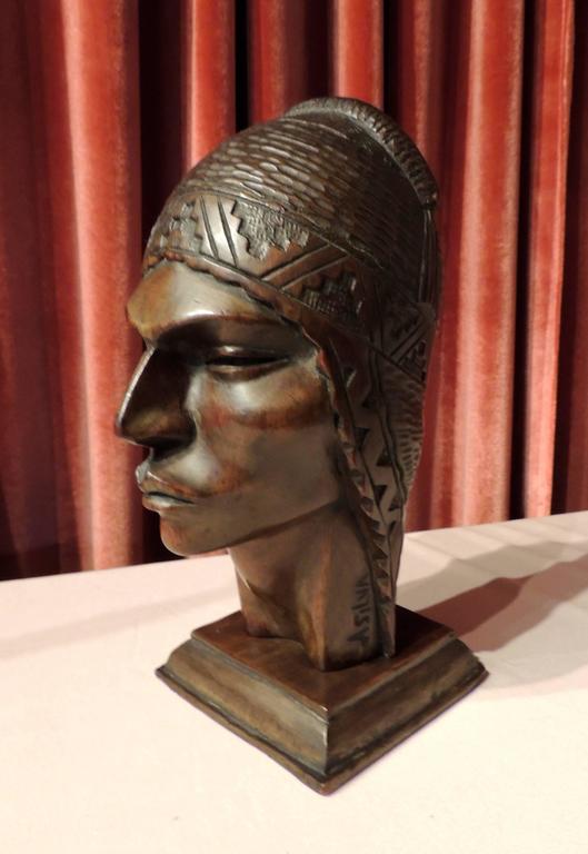 Xotic Indian Art Deco Sculpted Head in Wood by Silva at 1stDibs
