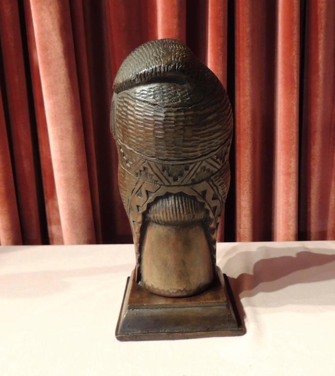 Xotic Indian Art Deco Sculpted Head in Wood by Silva at 1stDibs