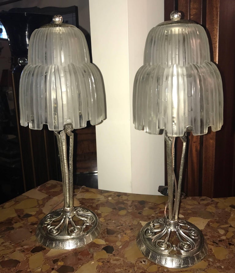 Sabino Glass Art Deco Pair of Table Lamps at 1stDibs