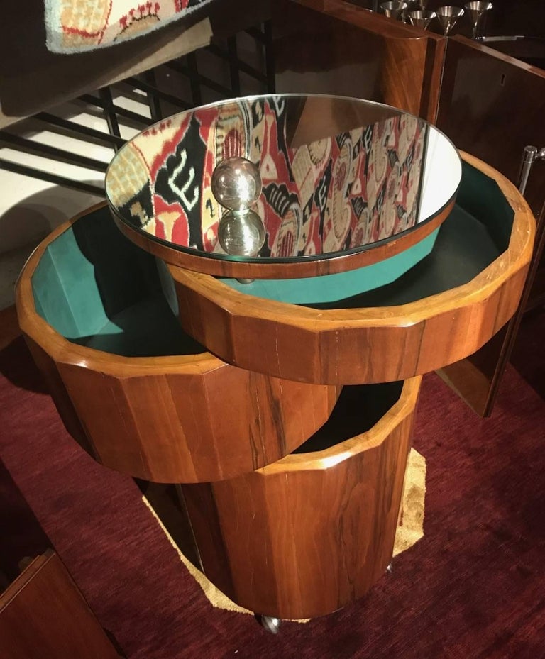 Fluted Art Deco Round Stack Bar Cart at 1stDibs