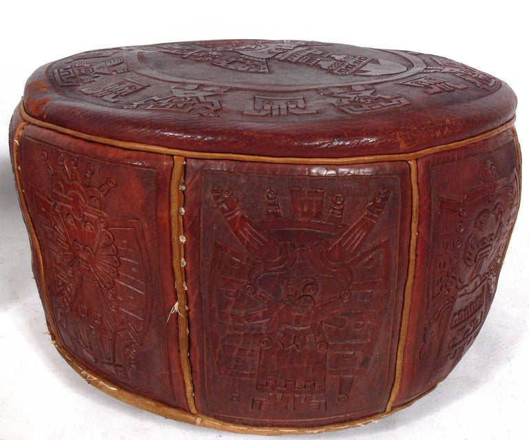 Mexican Tribal Decoration Leather Stools at 1stdibs