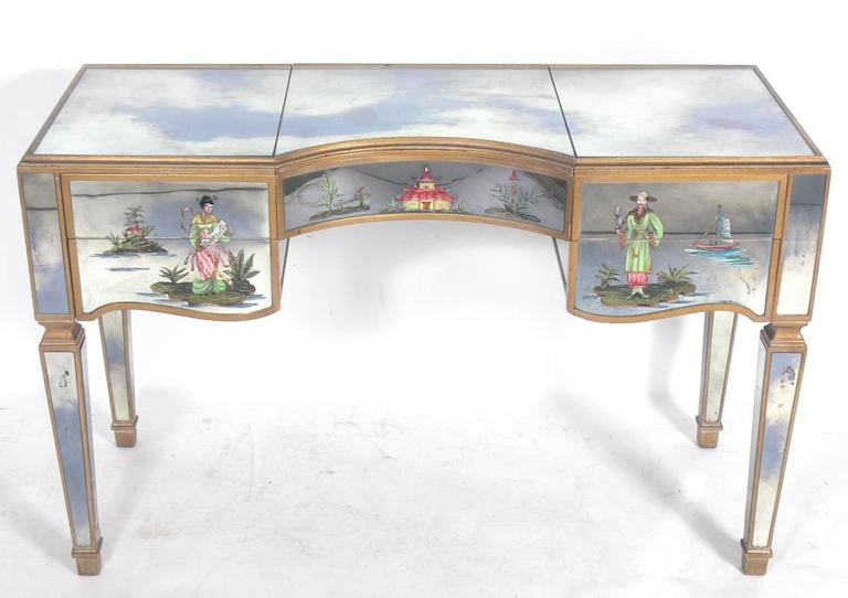 1940s Mirrored Vanity with Asian Decoration at 1stDibs