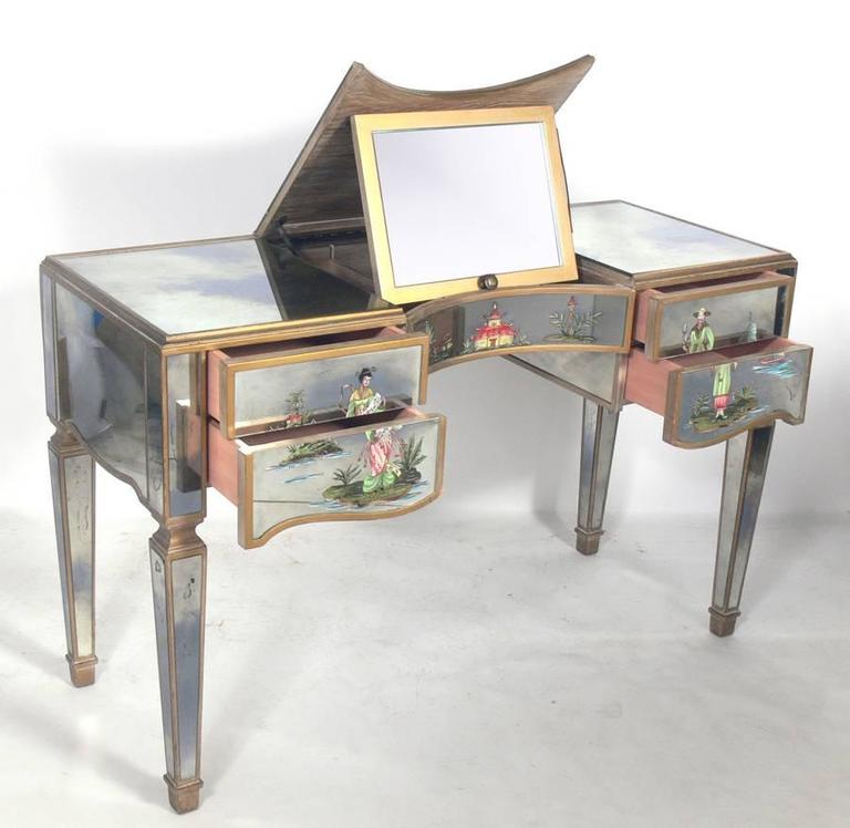 1940s Mirrored Vanity with Asian Decoration at 1stDibs