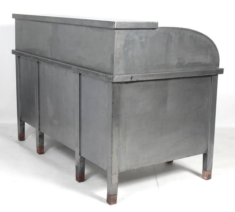 1930s Banker's Metal Roll Top Industrial Desk For Sale at 1stdibs