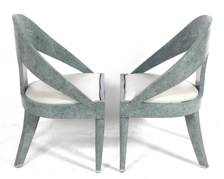 Pair of Tessellated Chairs with Silver Inlay at 1stDibs