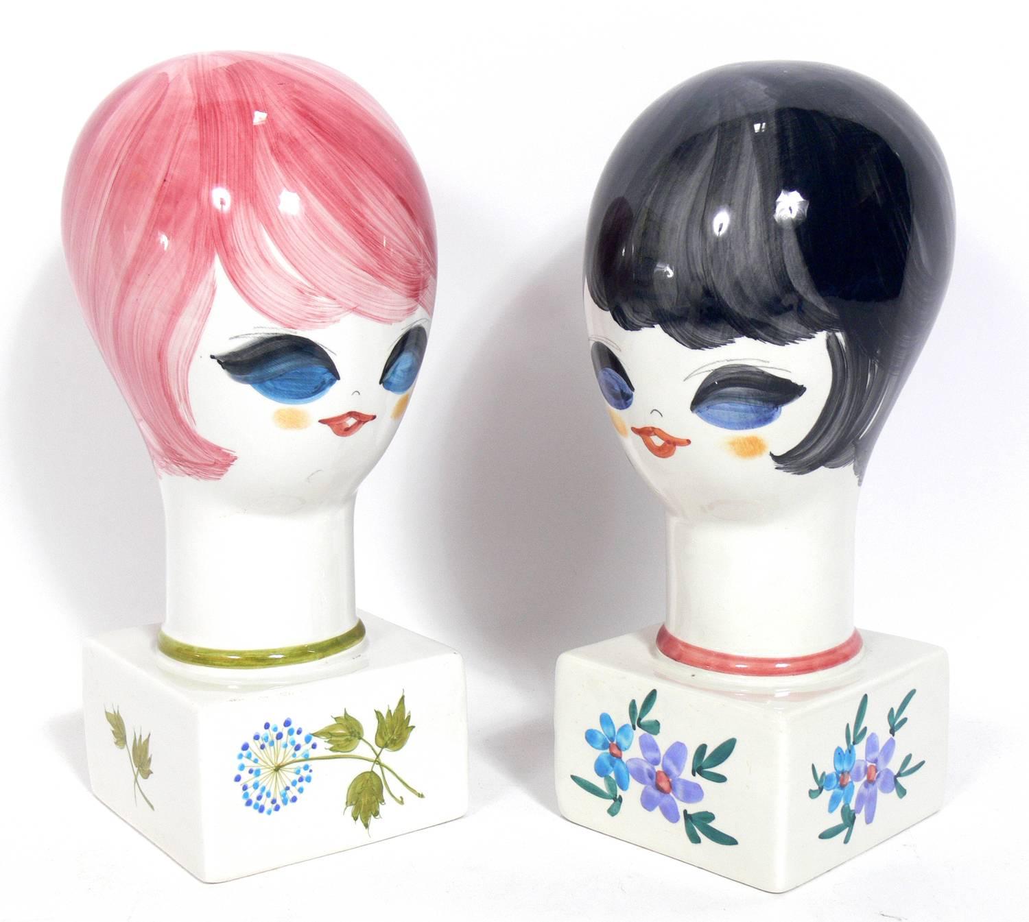 Pair of Italian Ceramic Head Sculptures at 1stDibs