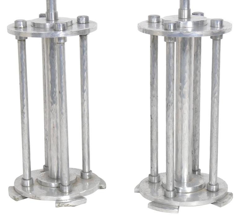 Pair of Art Deco Hammered Aluminium Lamps Attributed to Palmer Smith at ...