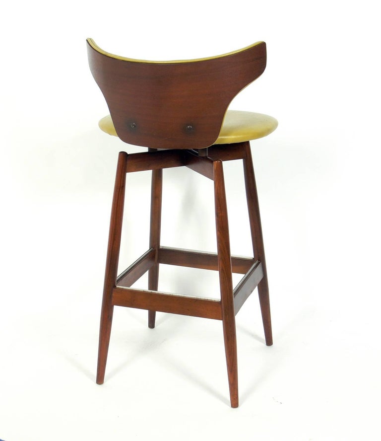 Set of Three Curvaceous Walnut Modern Bar Stools at 1stDibs