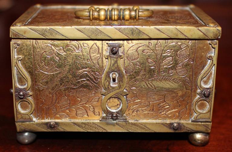 Engraved Miniature Brass Casket at 1stDibs