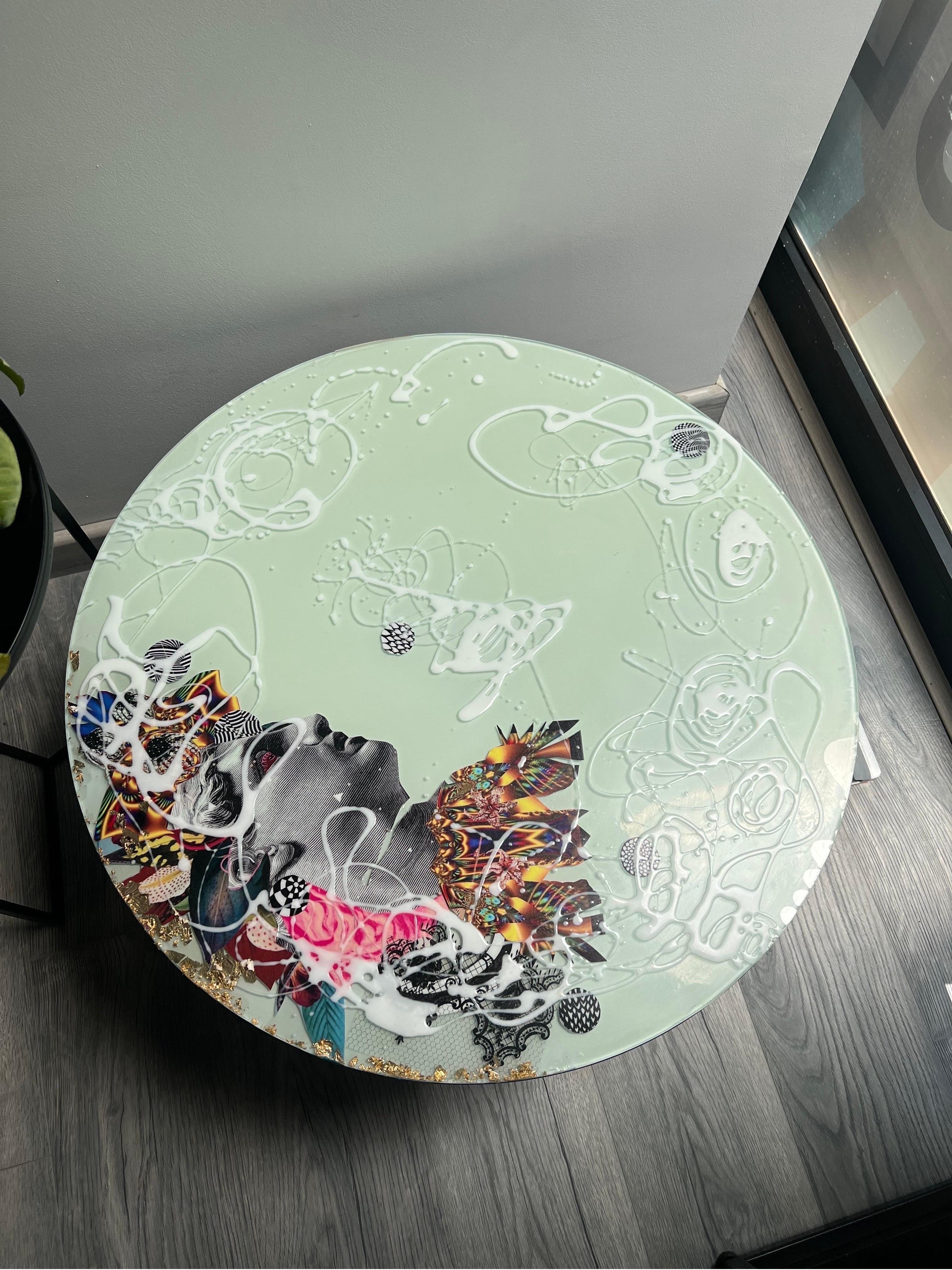 Fiesta - Black Painted Metal, Glass and Mixed Media Collage Side Table ...