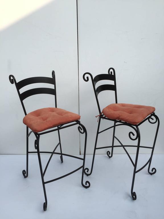 Pair of Tall Wrought Iron Bar Stools For Sale at 1stDibs | wrought iron ...