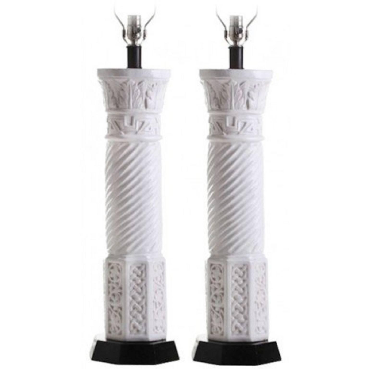A Monumental Pair of 1960s Italian Blanc de Chine Column Lamps at 1stDibs