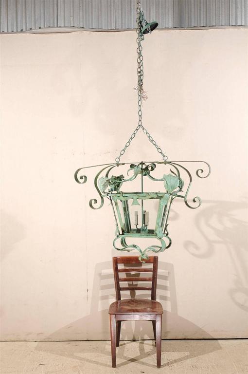 Italian Vintage Large Size Rectangular Painted Three-Light Lantern For ...