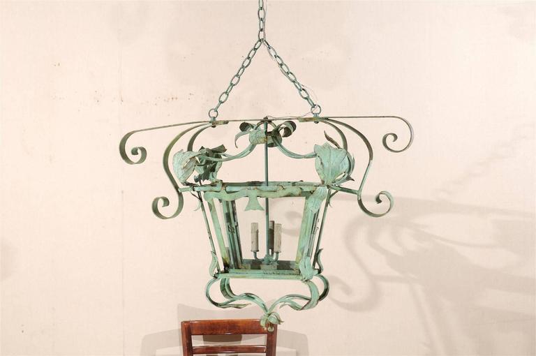 Italian Vintage Large Size Rectangular Painted Three-Light Lantern For ...