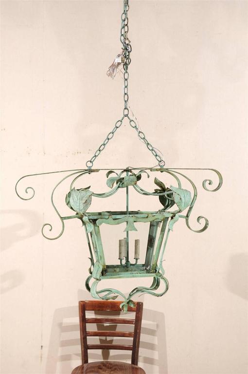 Italian Vintage Large Size Rectangular Painted Three-Light Lantern For ...
