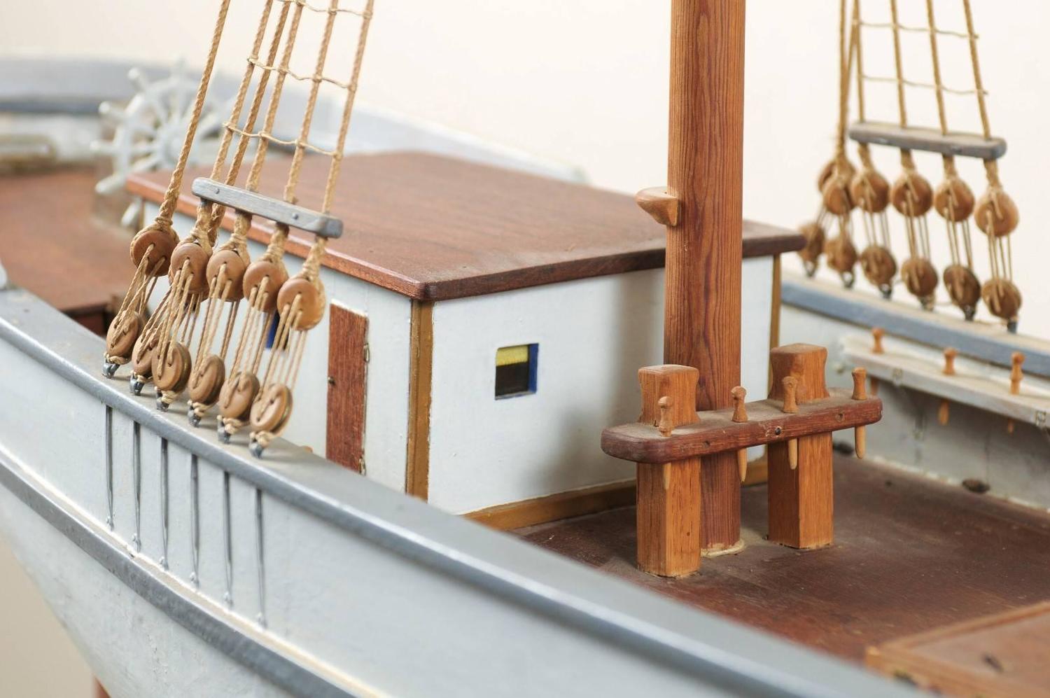 Swedish Ship Model on Stand with Two-Masts, Wooden Ketch 'or Brigantine ...