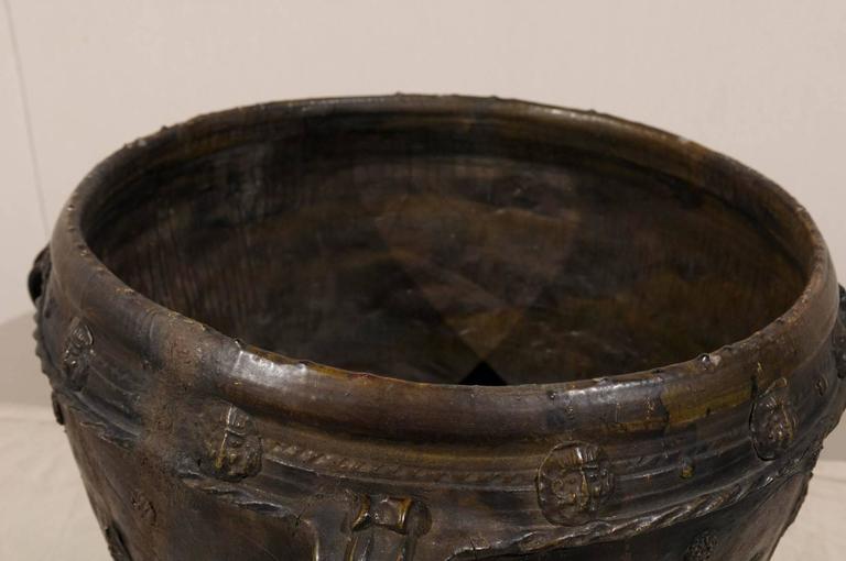 Brown-Black Colored Clay Jar with Four Handles and Decorative Motifs ...