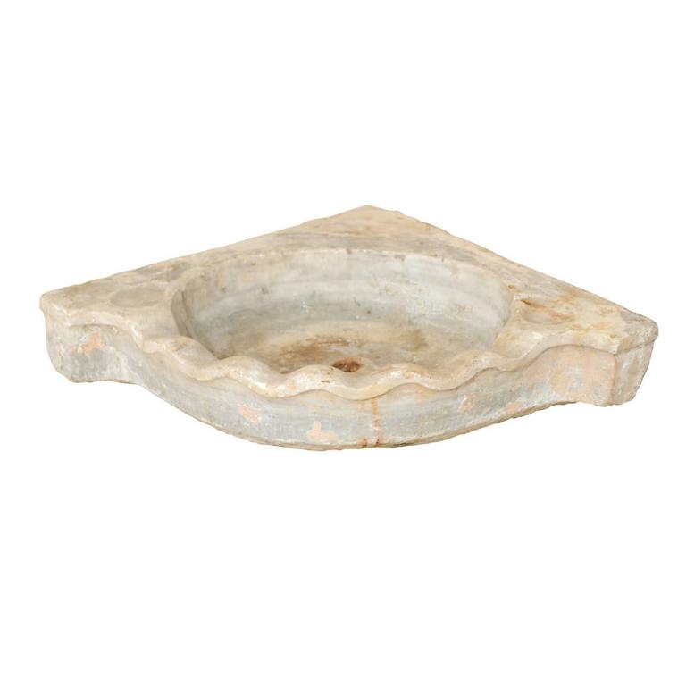 19th Century European Marble Corner Sink with Stylized Sea Shell Shape ...