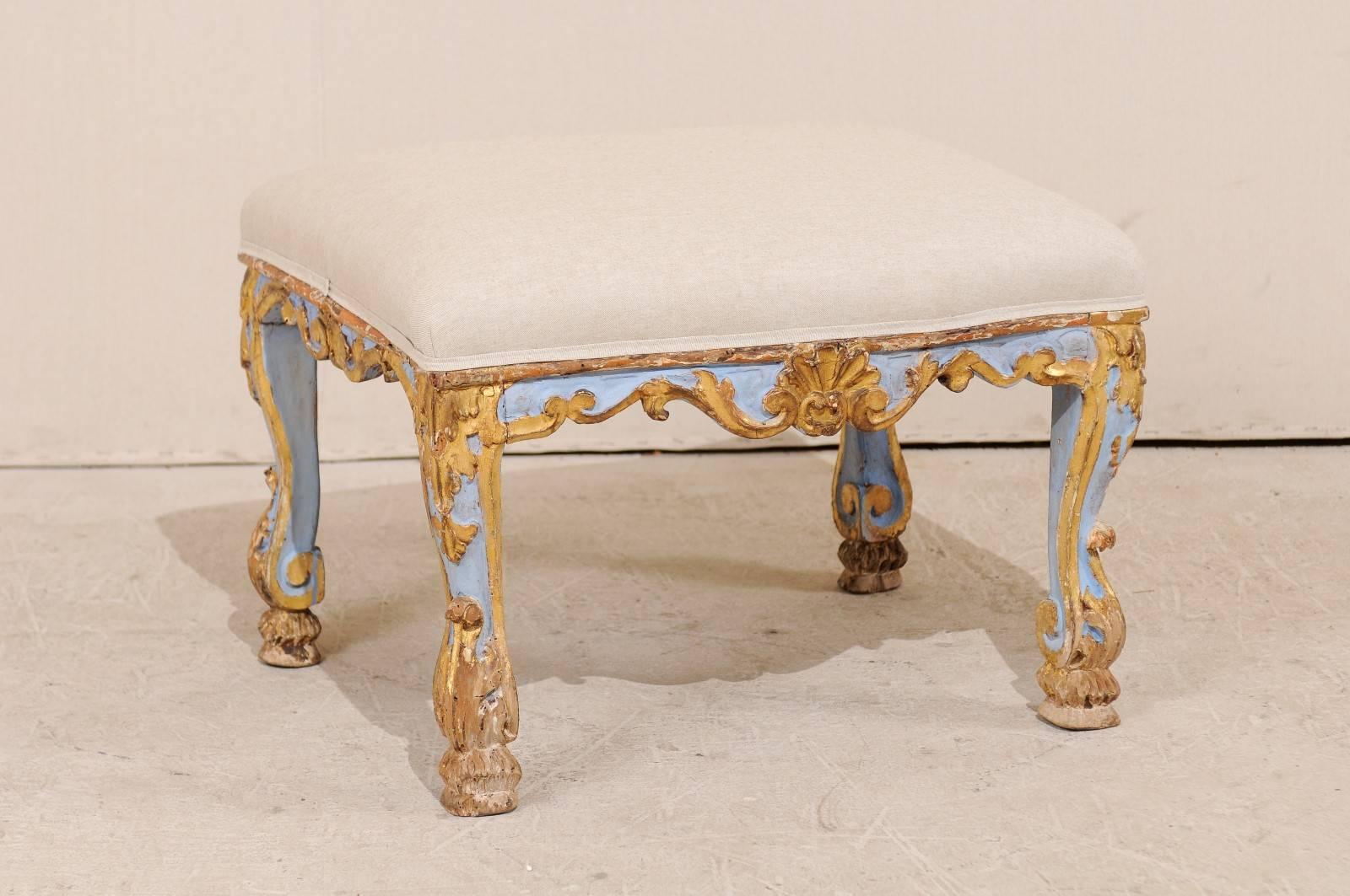 Italian Period Rococo Carved, Gilded and Painted Wood Stool from the ...