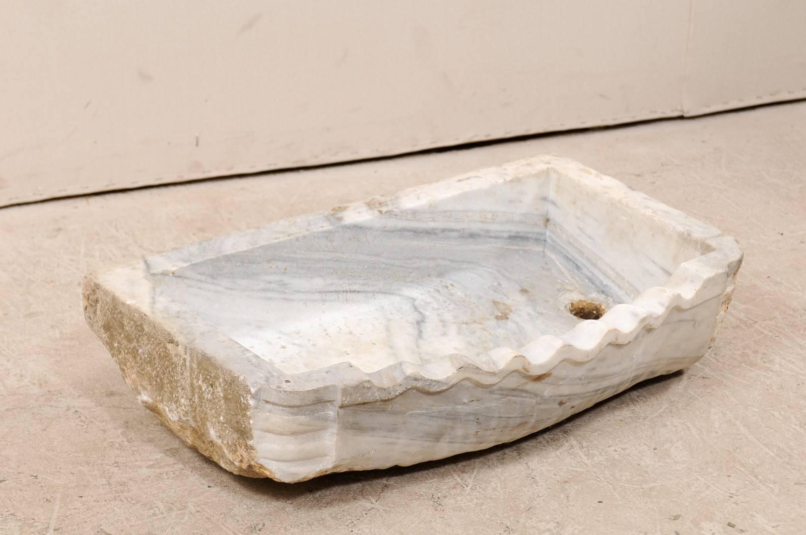 Elegant 19th Century European Solid Marble Sink in Light Color with ...