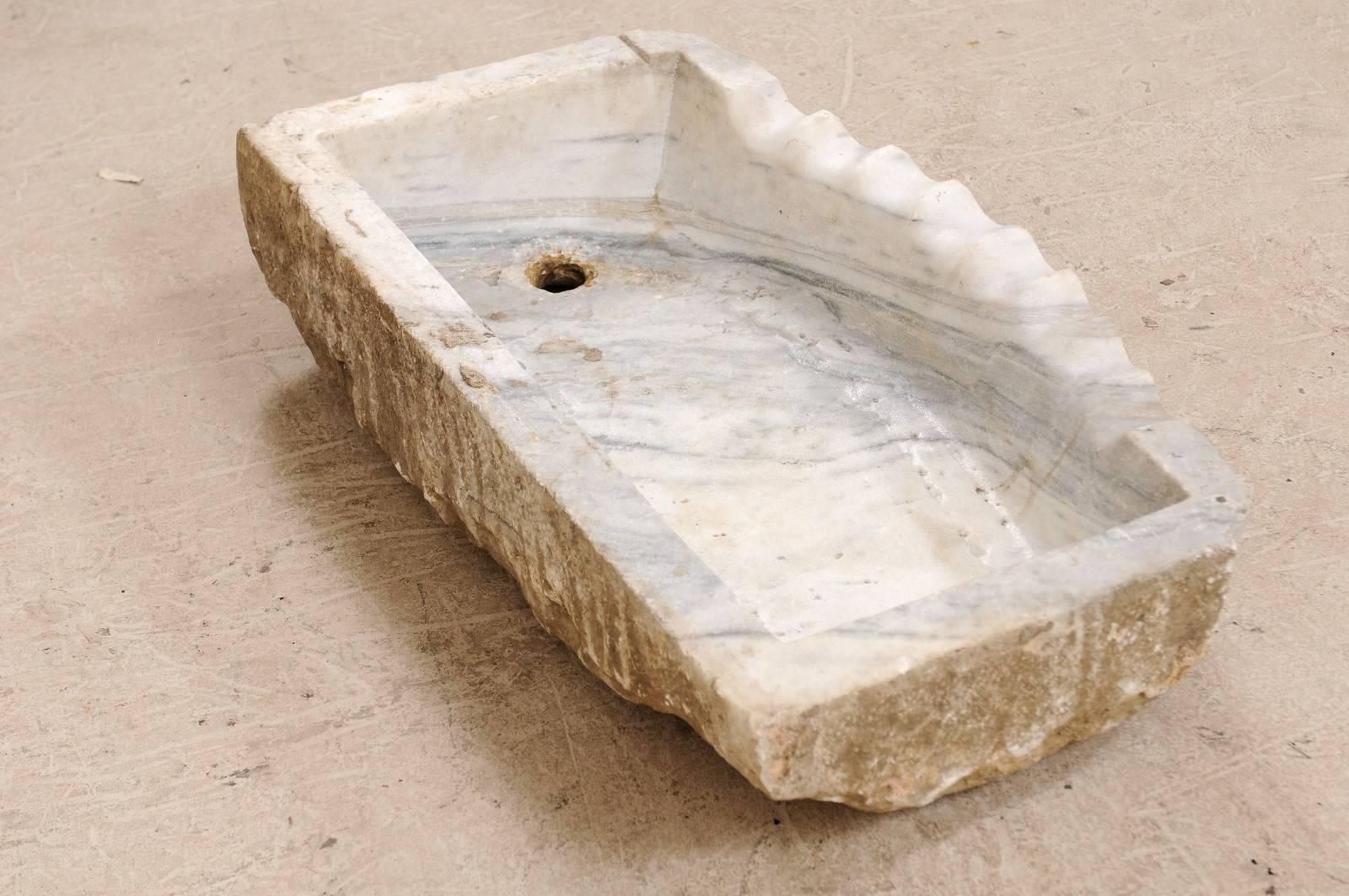 Elegant 19th Century European Solid Marble Sink in Light Color with ...