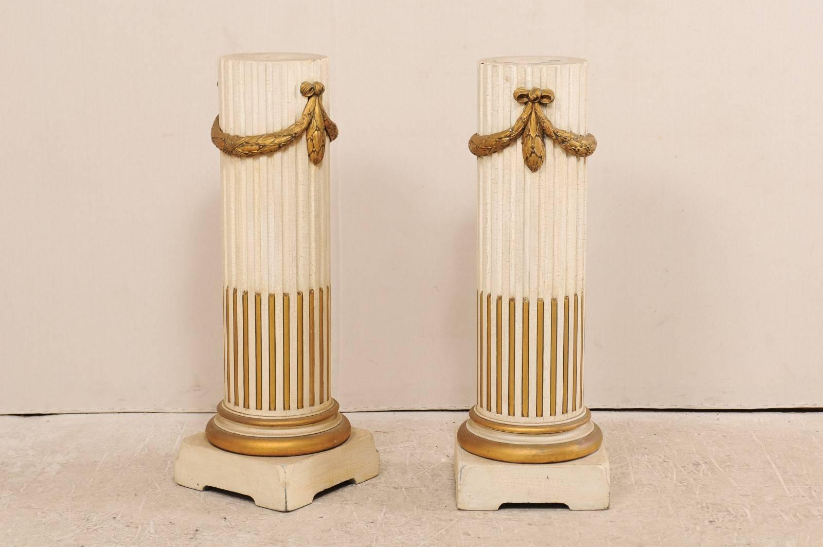Pair of French Mid-20th Century Painted Cream and Gold Columns with ...