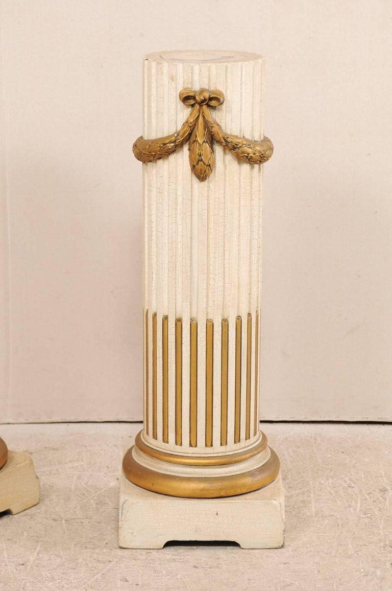 Pair of French Mid-20th Century Painted Cream and Gold Columns with ...