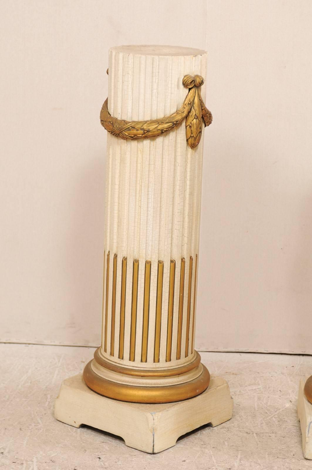 Pair of French Mid-20th Century Painted Cream and Gold Columns with ...