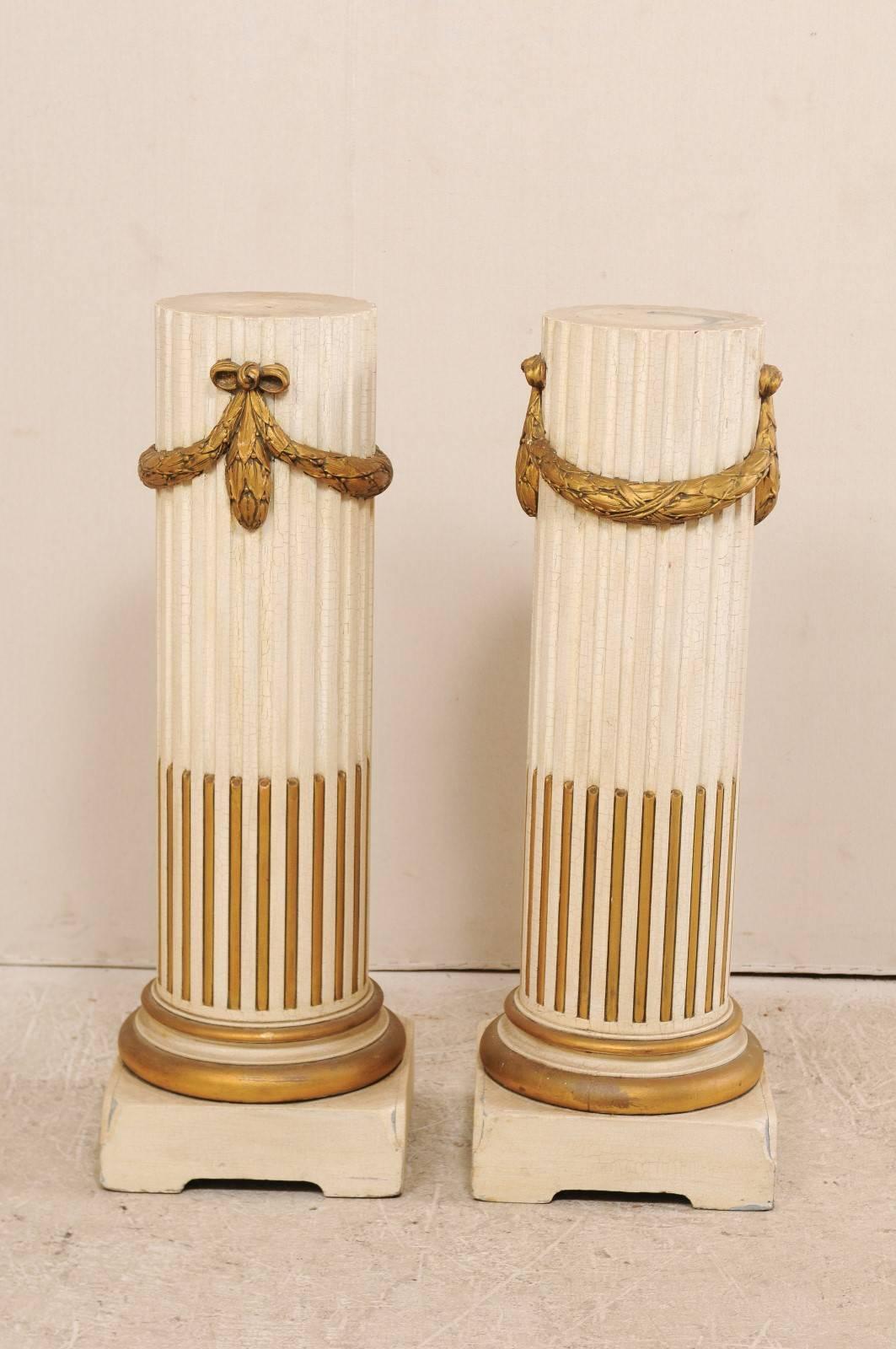 Pair of French Mid-20th Century Painted Cream and Gold Columns with ...