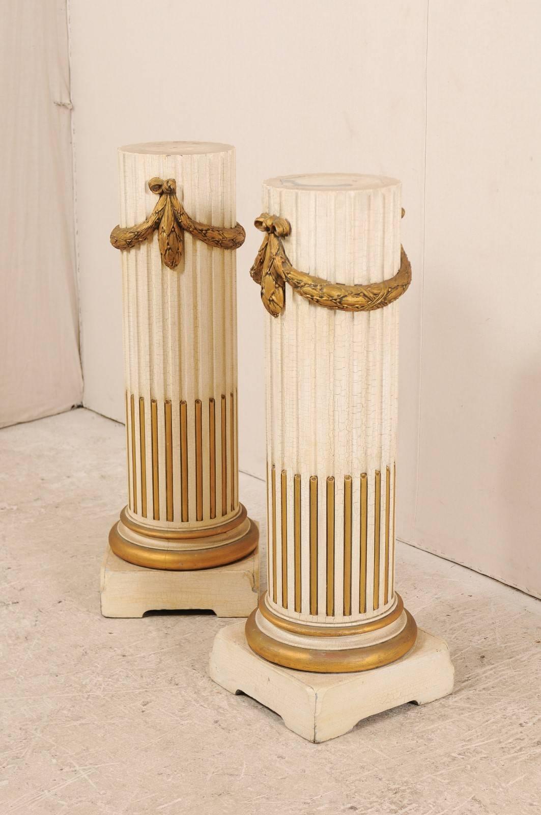 Pair of French Mid-20th Century Painted Cream and Gold Columns with ...