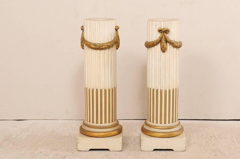 Pair of French Mid-20th Century Painted Cream and Gold Columns with ...