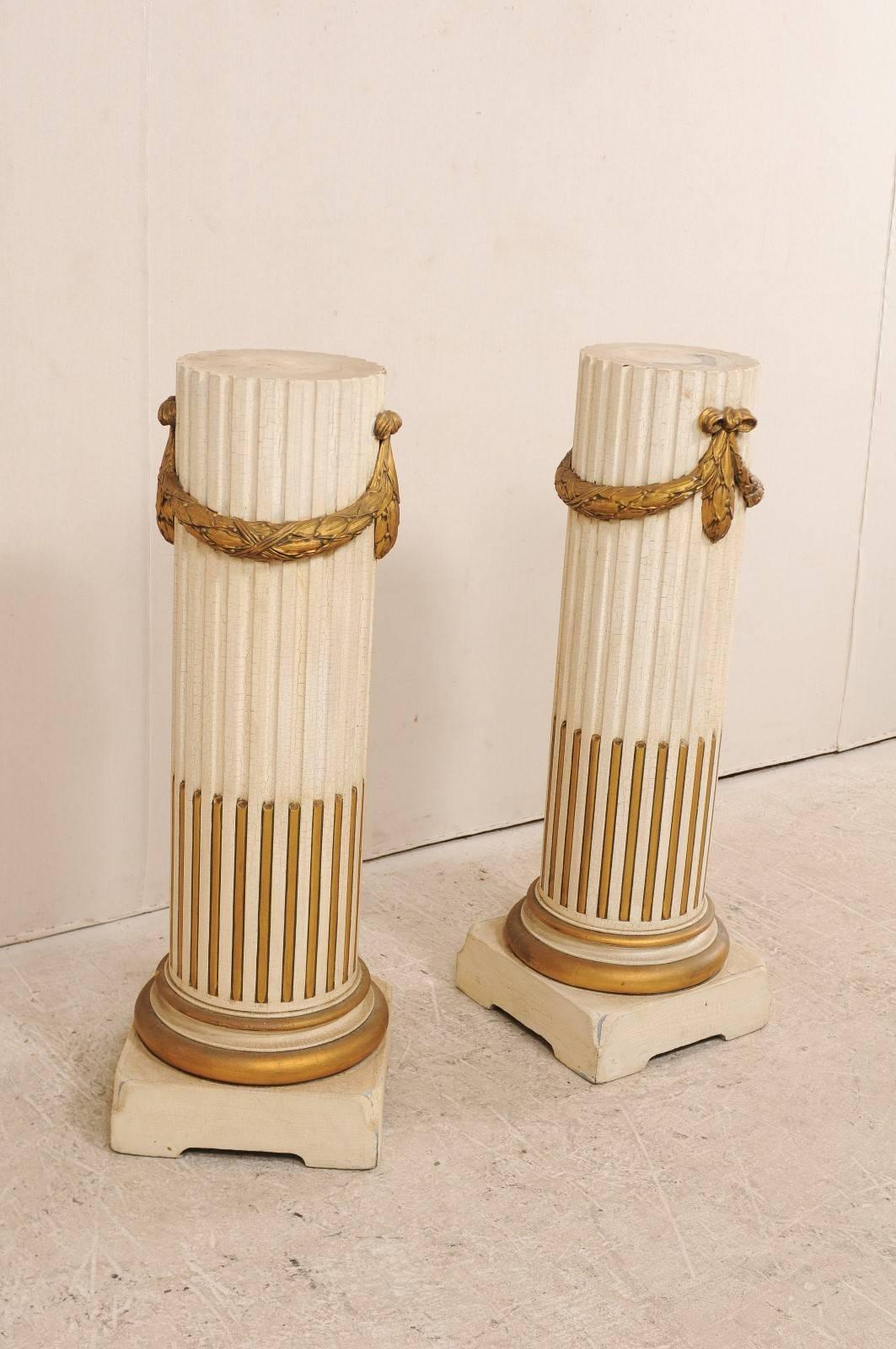 Pair of French Mid-20th Century Painted Cream and Gold Columns with ...