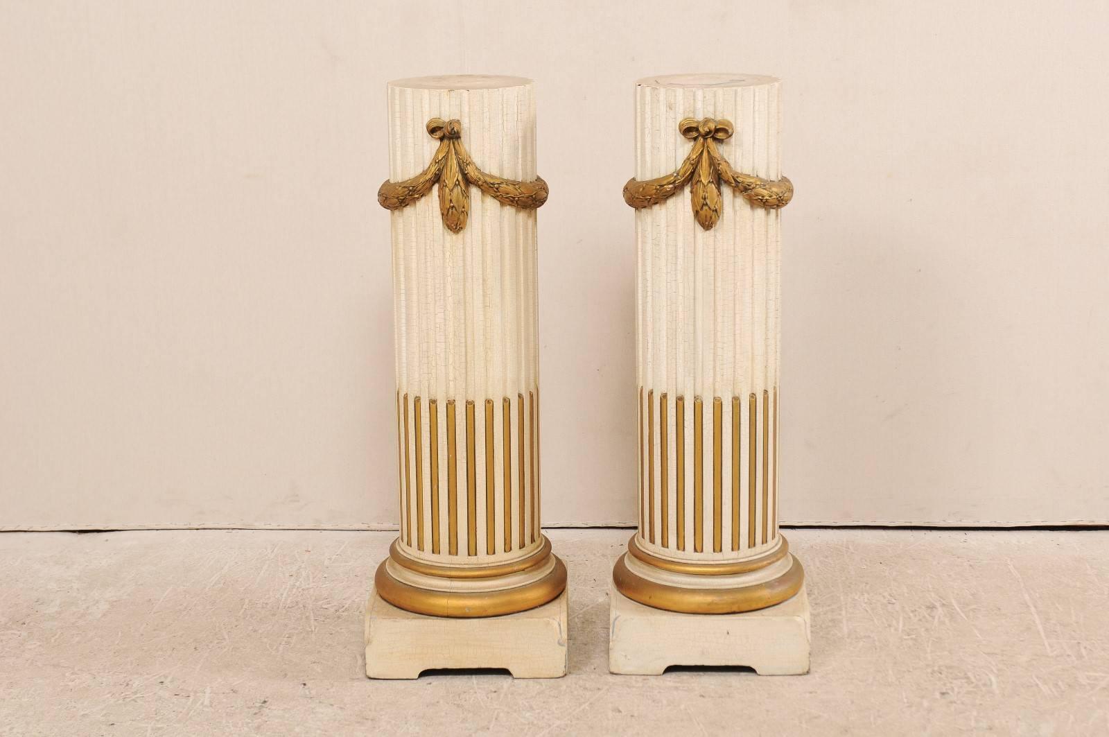 Pair of French Mid-20th Century Painted Cream and Gold Columns with ...