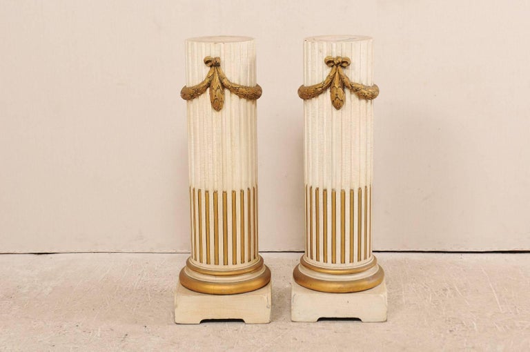 Pair of French Mid-20th Century Painted Cream and Gold Columns with ...
