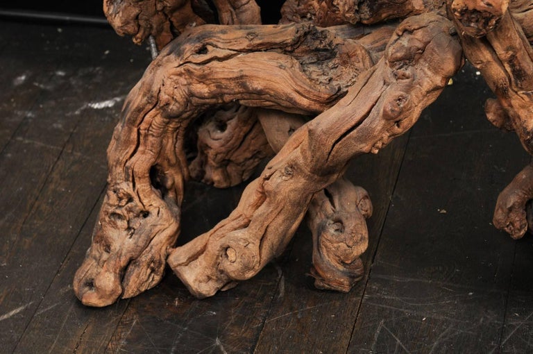 Vintage European Glass Top, Grape Vine / Natural Wood Base Oval Rustic ...