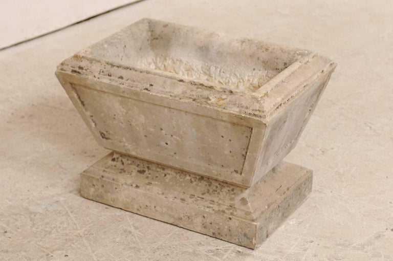 European Hand-Carved Rectangular Tapered Stone Planter, Early 20th Century at 1stDibs