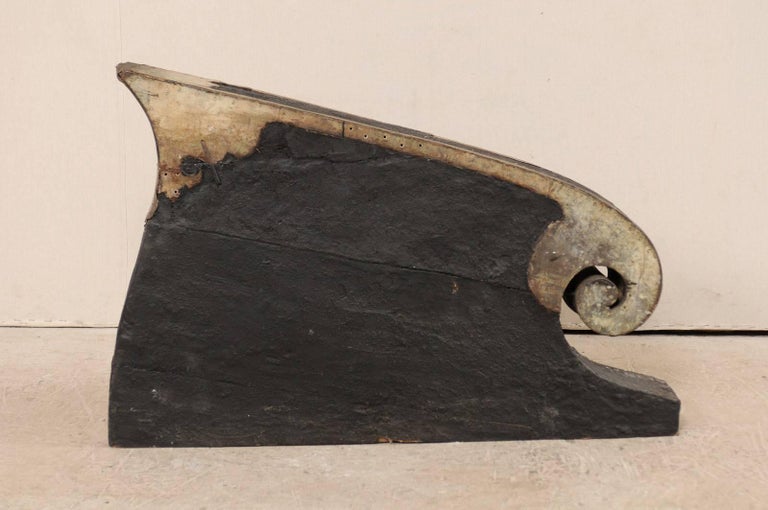 South Indian Kerala Hand-Carved Wooden Boat Prow in Nice Scrolling Wave ...