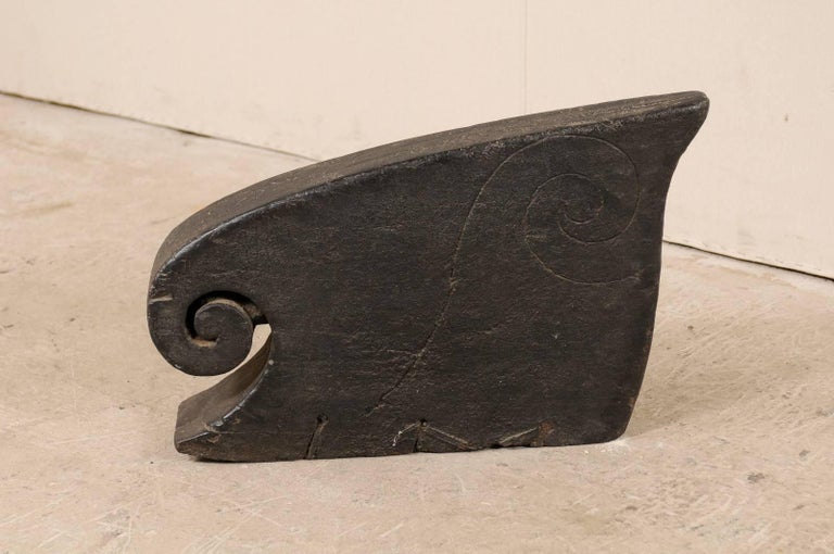 Wave Shaped Swirling Carved Wood Sculptural Boat Prow from Kerala ...
