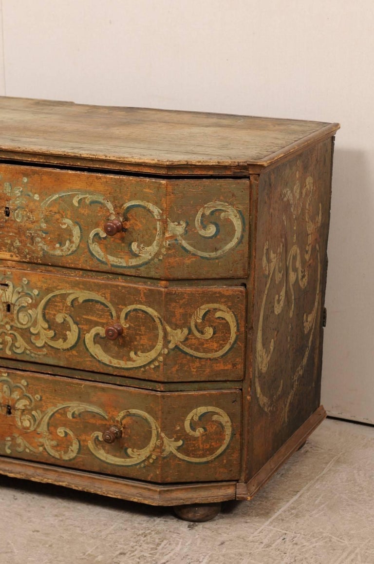A Large 18th Century Beautifully Hand-Painted Wood Three-Drawer Commode ...