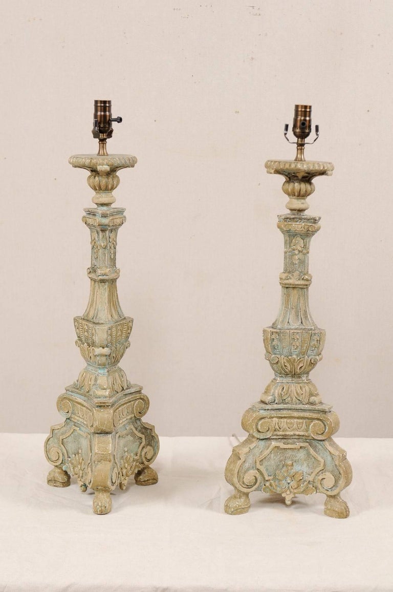 Pair of Italian Style Ornate Hand-Carved and Painted Tall Table Lamps ...