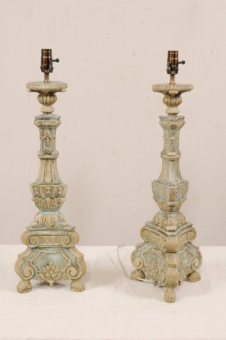 Pair of Italian Style Ornate Hand-Carved and Painted Tall Table Lamps ...