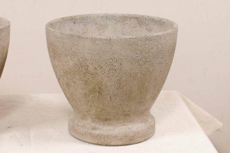 Pair of French Midcentury Cast Stone Round Planters in Natural Grey ...