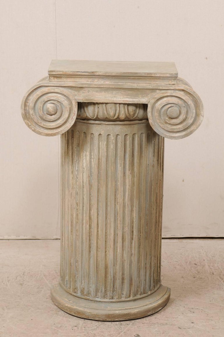 Pair of Vintage Carved Wood Ionic Fluted Column Pedestals with Neutral ...