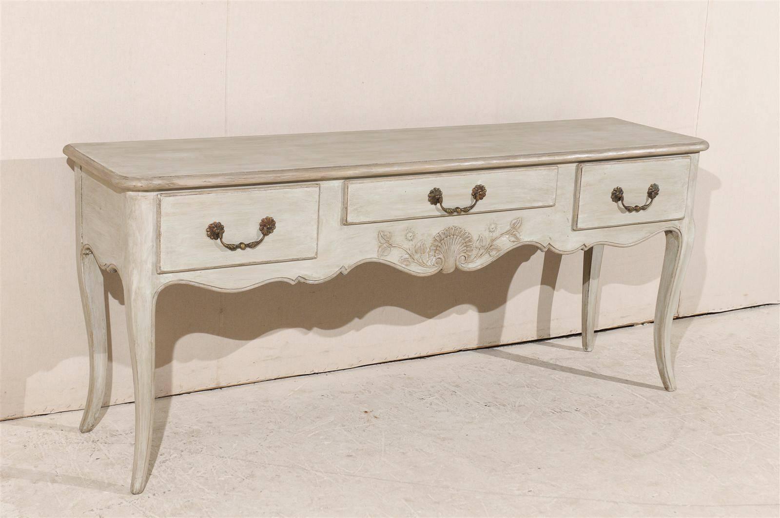 French Painted Three-Drawer Wooden Console Table at 1stDibs