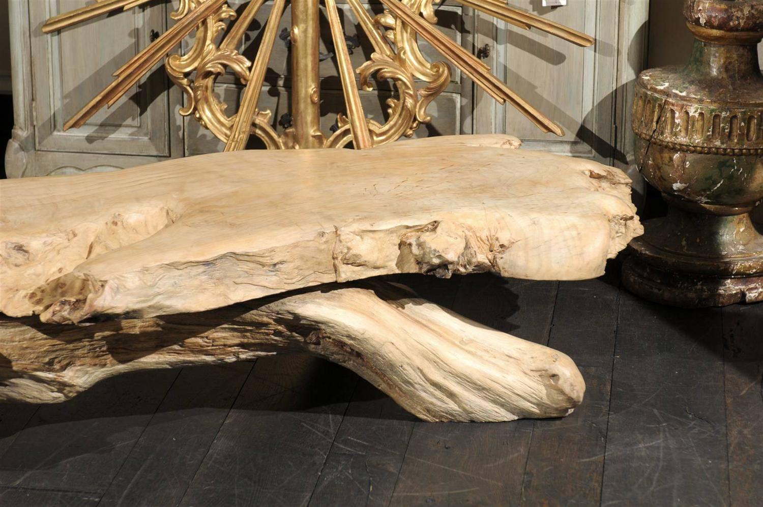 Bleached Redwood Free-Form Coffee Table For Sale at 1stdibs